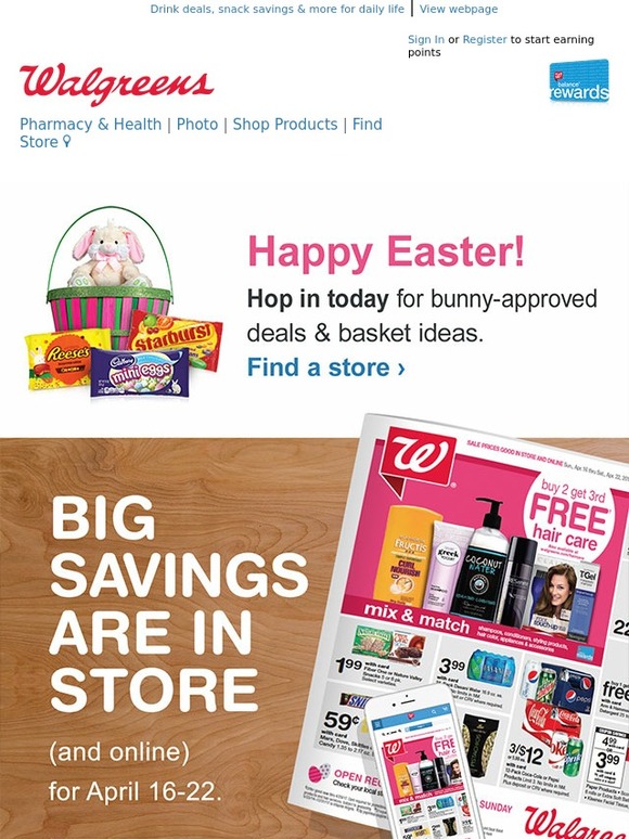 Walgreens: Hoppy Easter! We're OPEN - Find basket treats & other big ...