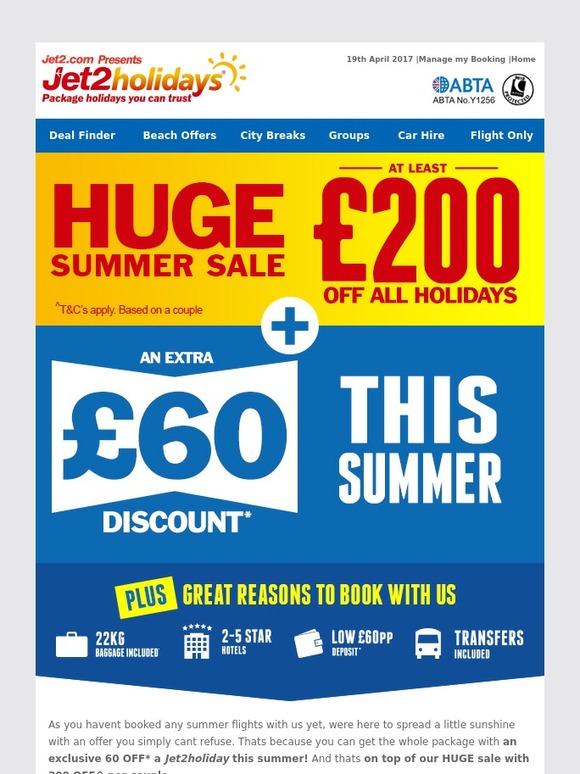 Jet2: £200 OFF Jet2holidays, plus an EXTRA £60 SAVING for YOU! | Milled