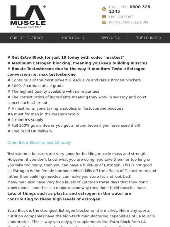 LA Muscle: Estro Block just £19 today, build more muscle than ever ...