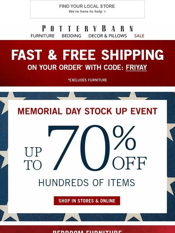 Pottery Barn: ⭐ Memorial Day savings (up to 70% off) + act FAST to get ...
