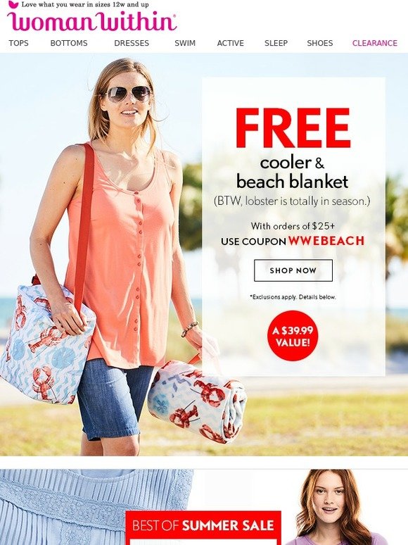 Woman Within: Free Gift for Summer + Extra 30% off Shorts & Swim! | Milled