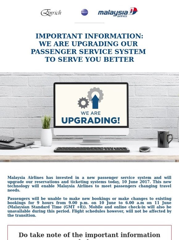 Malaysia Airlines: Important Information: We are upgrading our ...