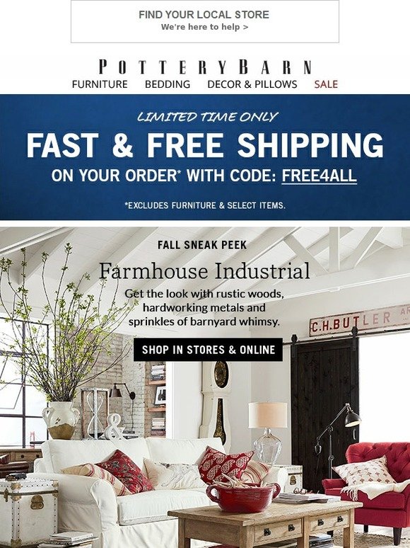Pottery Barn: New look! Get a sneak peek at our Farmhouse Industrial ...