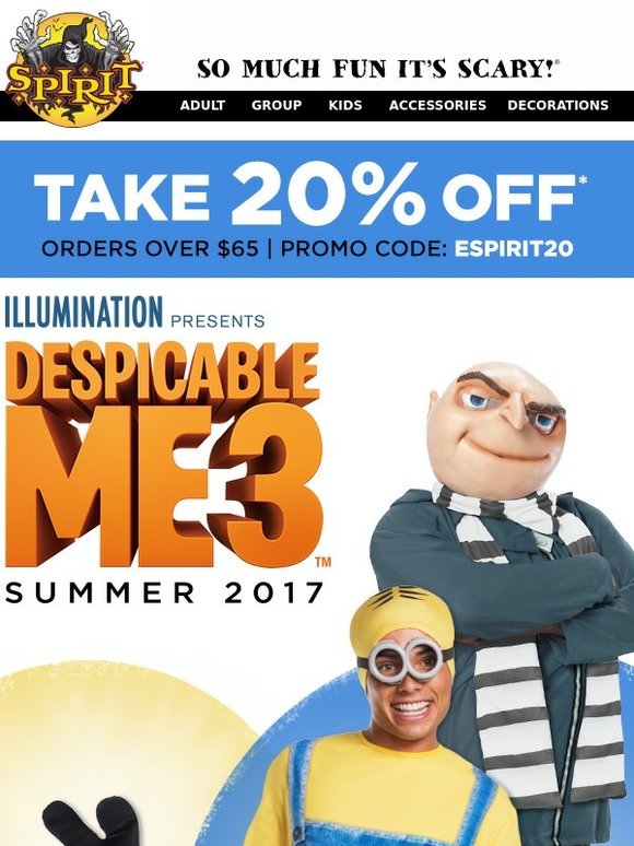 Spirit Halloween: Get Your Minion On! + 20% OFF Order | Milled