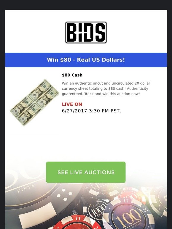 Bidz: 🔔Alert: Win $80 Cash In The Next Hour 💰 | Milled