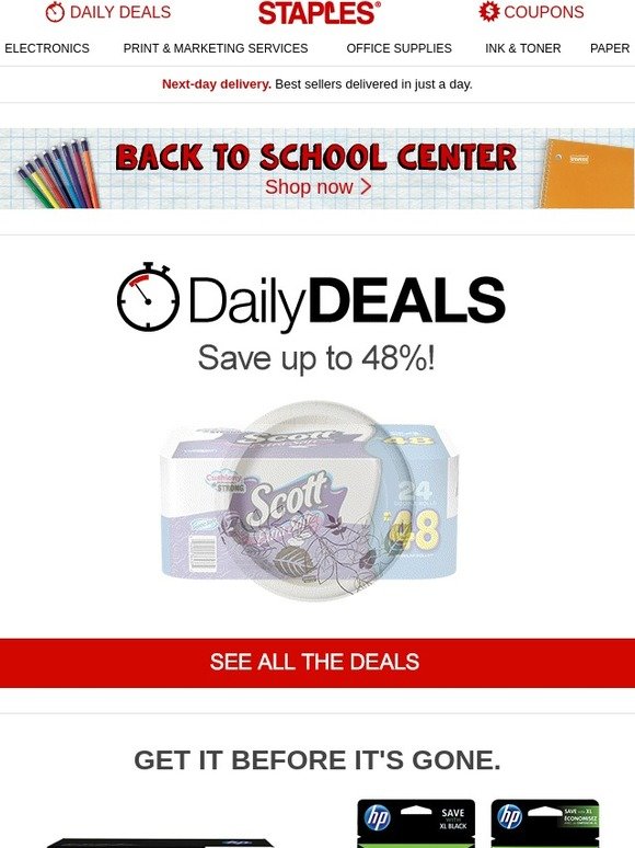 Staples: Ink and Toner Savings! Buy 1 HP ink or toner, get the 2nd 30% ...