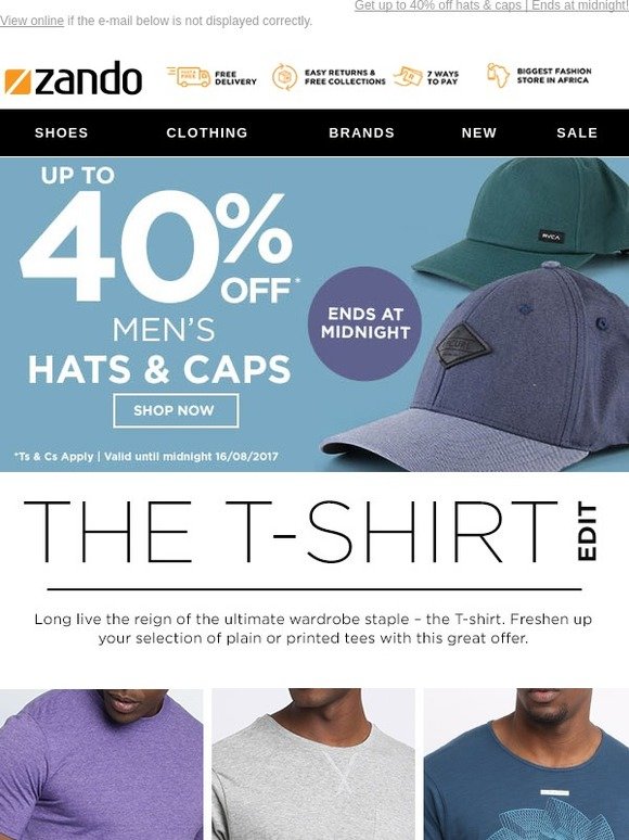 Zando: T-Shirts Under R100! | Up To 40% Off Hats & Caps | Milled