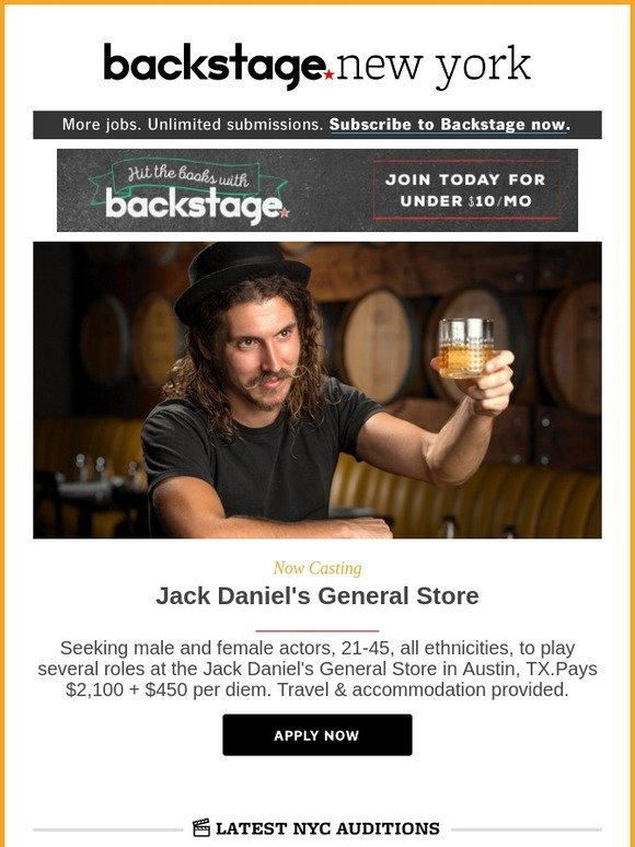 Backstage: NYC Actors, Get Cast in This Exciting Jack Daniel's Gig ...