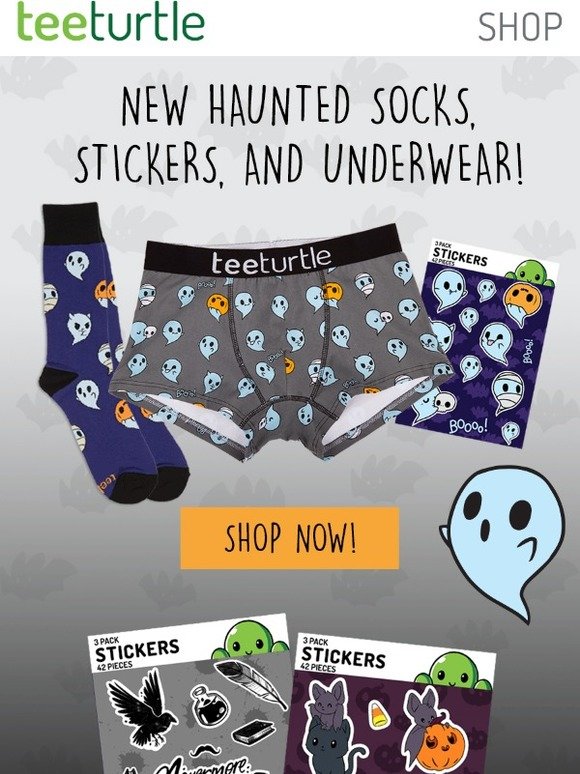 TeeTurtle: New HAUNTED stickers, socks, and underwear! 👻 | Milled