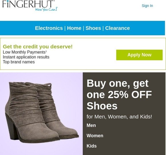 Fingerhut: Fingerhut: Buy one, get one 25% OFF Shoes! | Milled