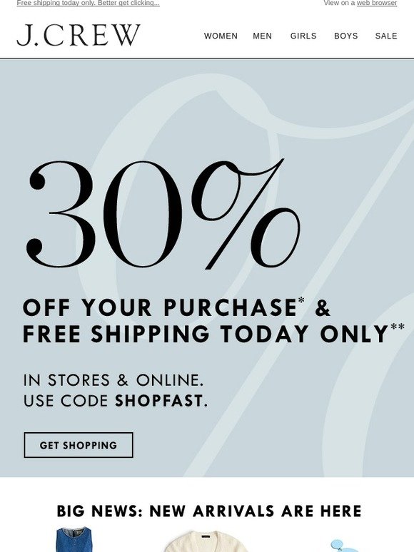 J.Crew: 30% off your purchase & free shipping aka speed dating for your ...