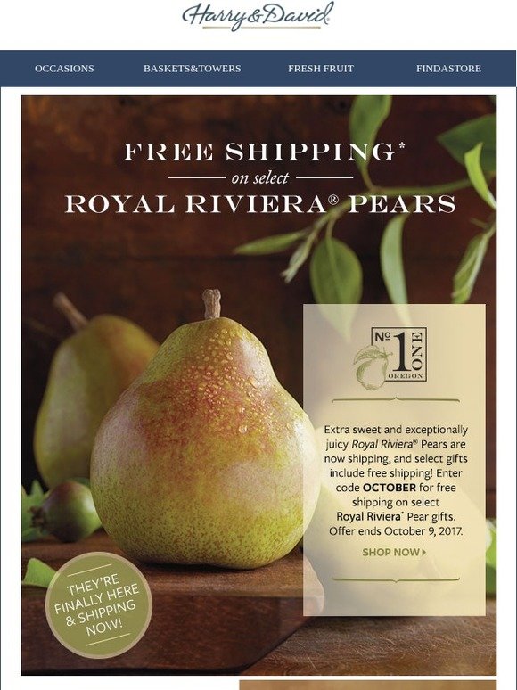 Harry & David: Free shipping on your favorite Royal Riviera Pears. | Milled