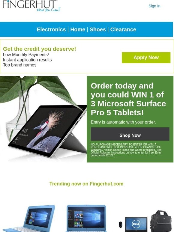 Fingerhut: Fingerhut: You could WIN 1 of 3 Microsoft Surface Pro 5 ...