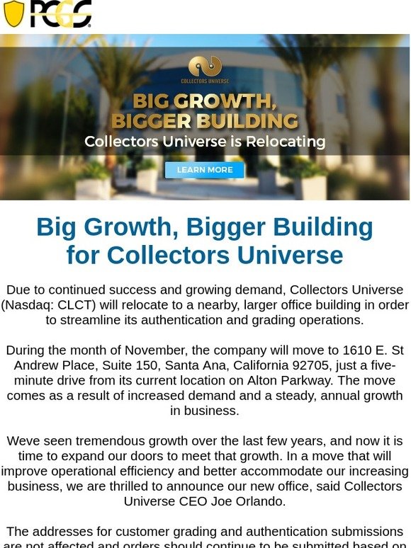 PCGS: We're Moving! New PCGS Physical Address | Milled