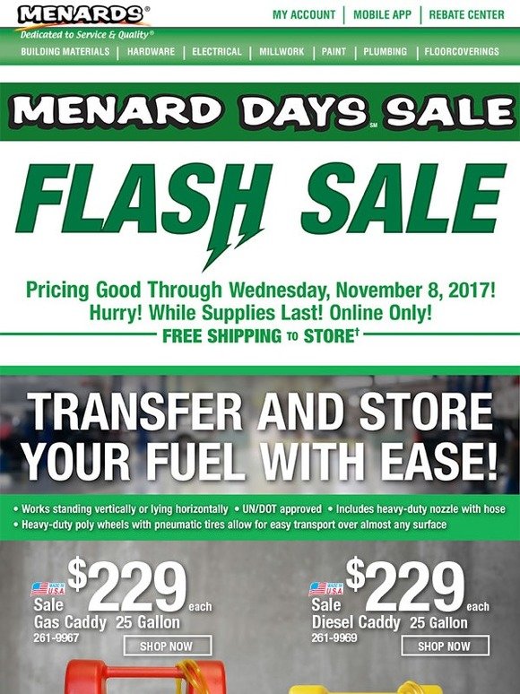 Menards: FLASH SALE : Own A Portable Fuel Station | Milled