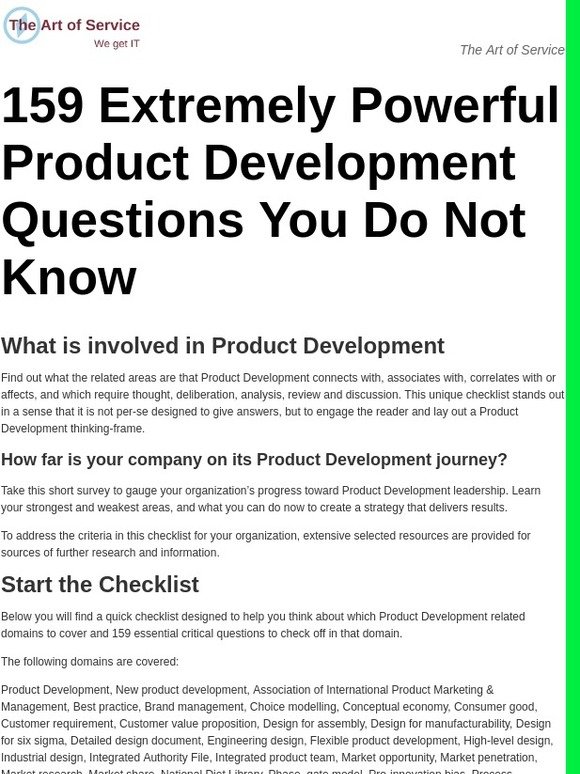 The Art of Service: 159 Extremely Powerful Product Development ...