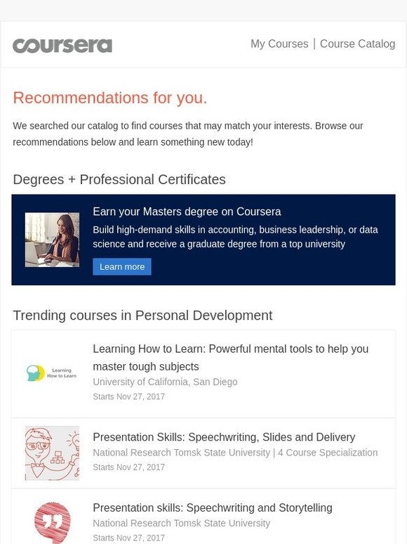 Coursera: Recommended courses for you | Milled