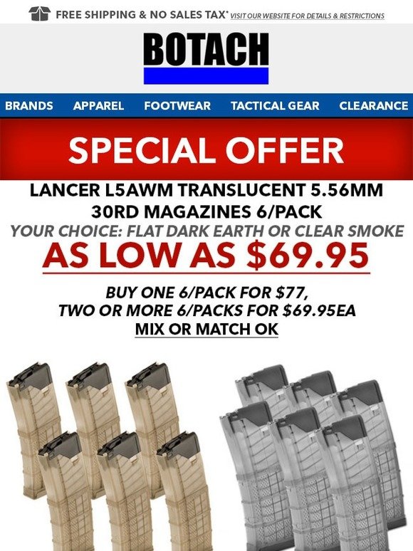 Botach Tactical: Lancer L5AWM Translucent 5.56mm 30rd Magazines 6/Pack ...