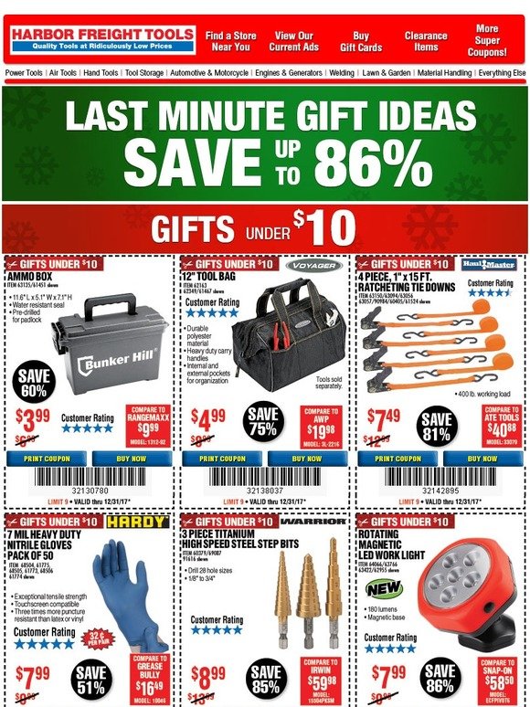 Harbor Freight: Last Minute Gift Ideas • Save up to 86% | Milled