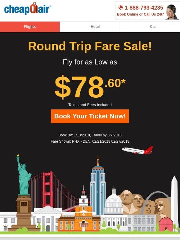 CheapOair: Confirmed: Fly Round Trip from $78.60 | Milled