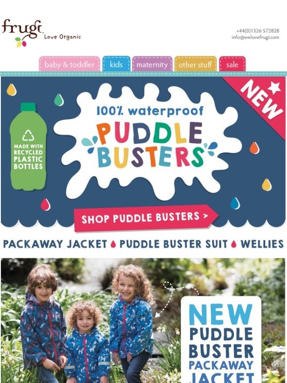 Frugi: 💧 NEW 100% Waterproof Puddle Busters 💧 | Milled