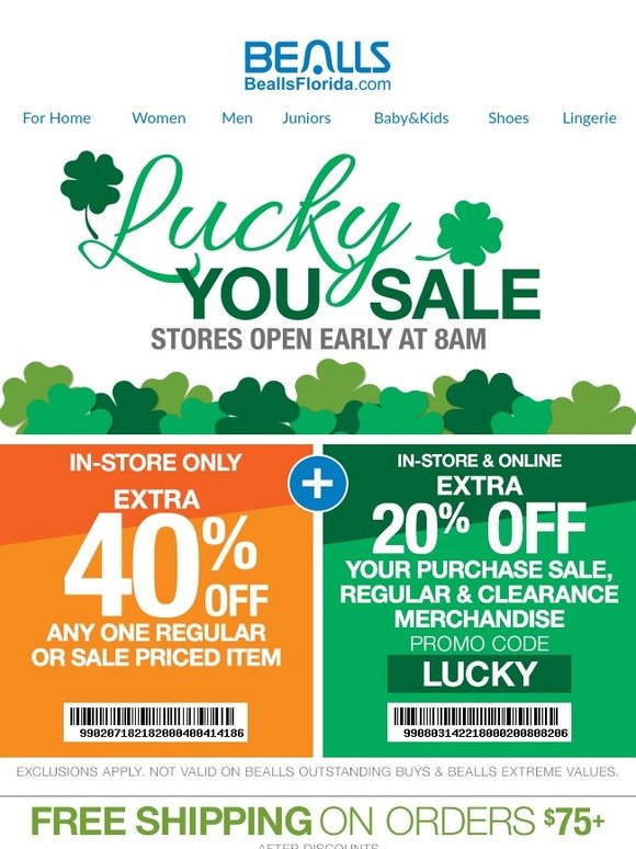 Bealls Stores: Just Your Luck! Combine Extra 40% Off One Item + Extra ...