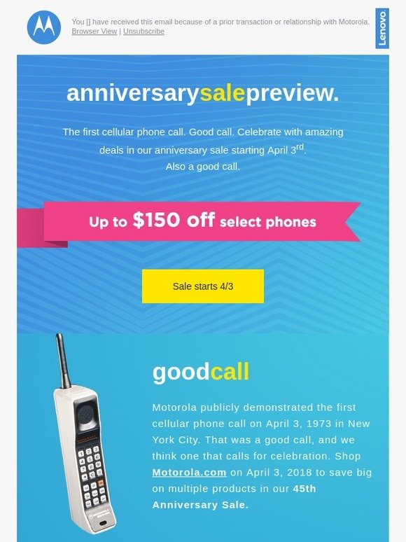 Motorola: The first cellular phone call? Good call. Celebrate with ...