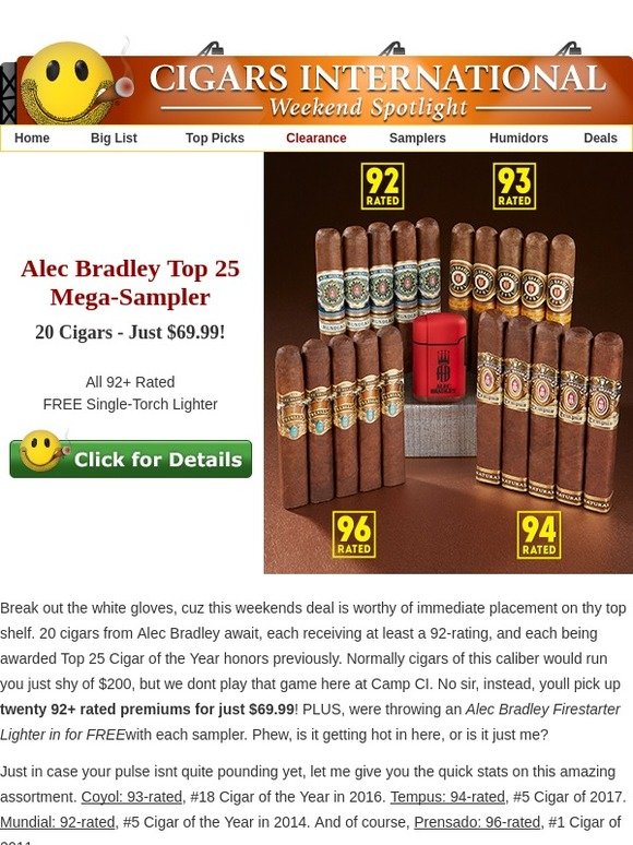 Cigars International: 20-Cigar Sampler. All top 25. All 92+ rated. | Milled