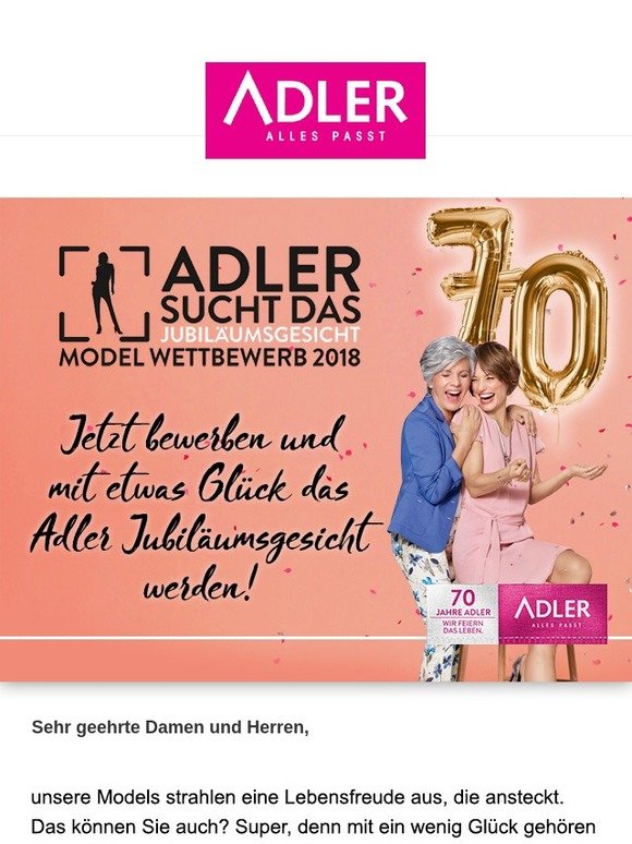 Adler Moden: Werden Sie das ADLER JUBILÄUMSGESICHT! | Milled