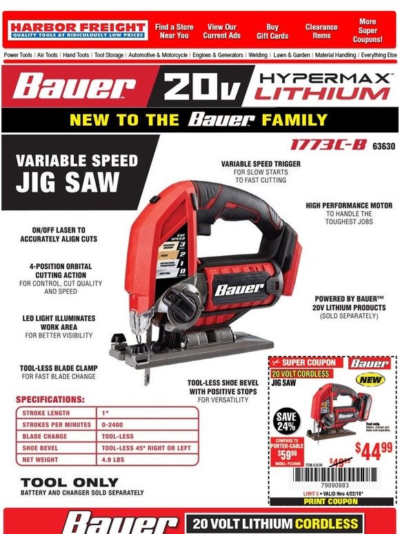 Harbor Freight: NEW Notice: Bauer 20 Volt Lithium Cordless Family is ...