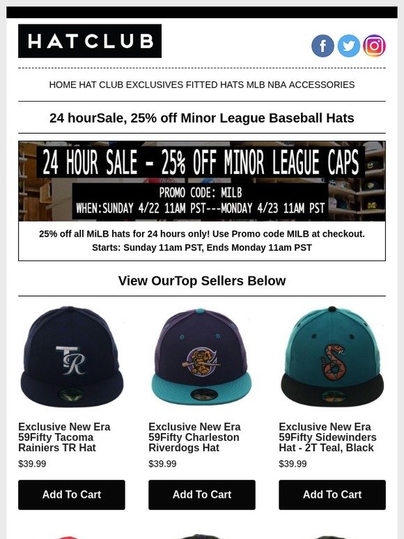 Hat Club: 25% off Minor League Baseball Caps! 24 hours only! | Milled