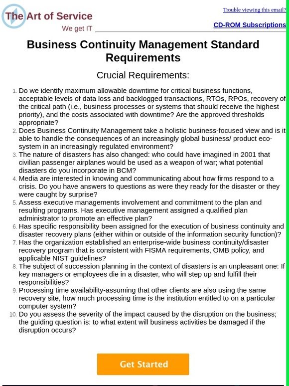The Art of Service: Business Continuity Management Standard ...