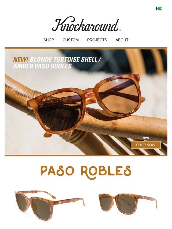 Knockaround: New! Blonde Tortoise Shell / Amber Paso Robles | Milled