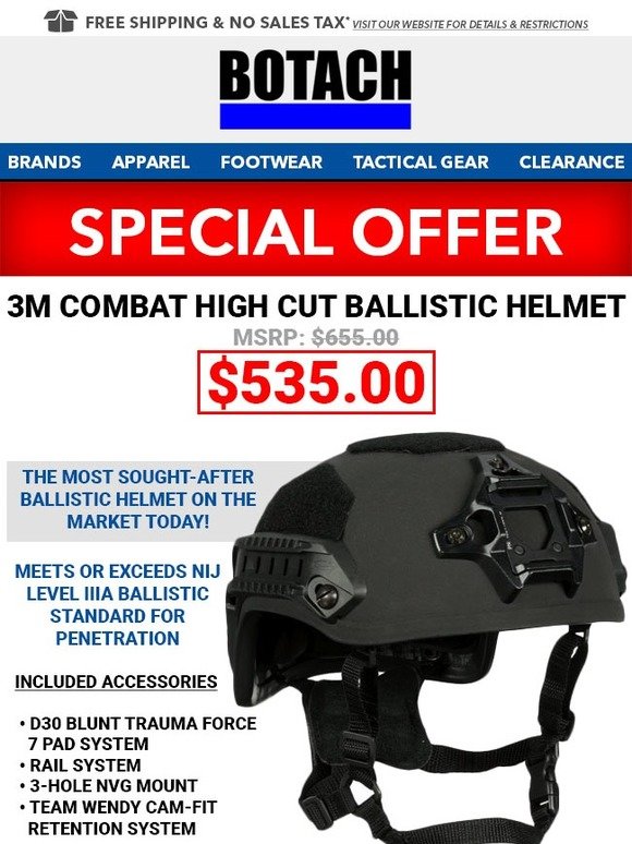 Botach Tactical: Special Offer - 3M Combat High Cut Ballistic Helmet w ...