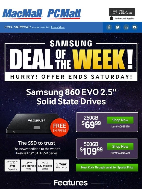 MacMall: Samsung Deal of the Week! NEW 860 EVO SSDs from $69 | Milled