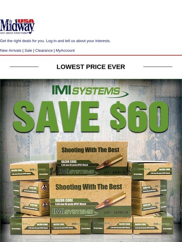 MidwayUSA: 1 Day Only! Save $60 on IMI 5.56x45mm 69 Gr Razor Core Box ...