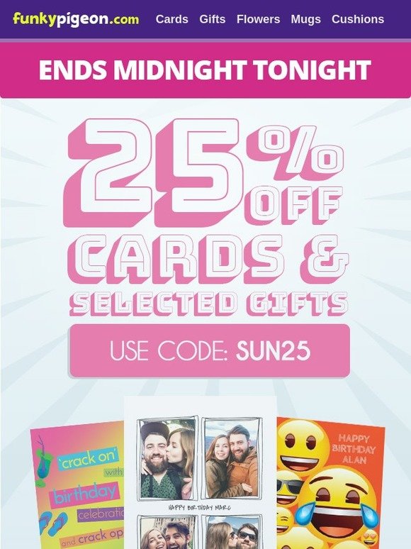 Funky Pigeon: Ends Midnight: 25% Off Cards & Gifts | Milled