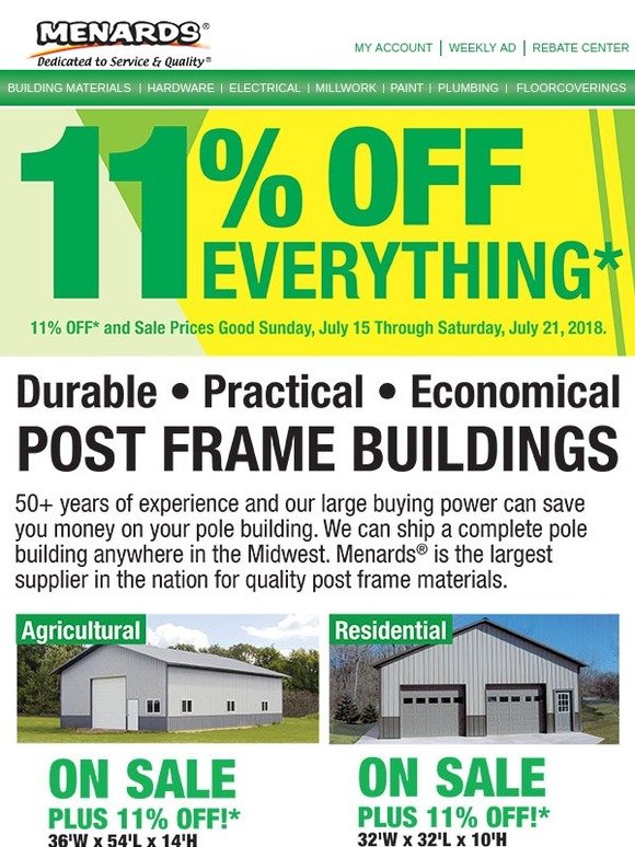 Menards: 11% Off* Post Frame Buildings | Milled