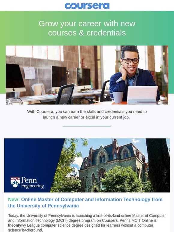 Coursera: New courses & degrees! Penn MCIT, IBM Applied Data Science ...