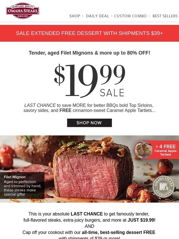 Omaha Steaks: Surprise! $19.99 Sale Extended! | Milled