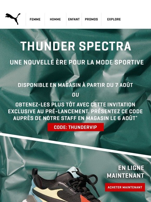 Puma: Invitation au pré-lancement de Thunder Spectra en magasin | Milled