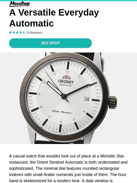 Drop: Orient Sentinel Automatic Watch: Minimalist & Sophisticated for $94.99 | Milled