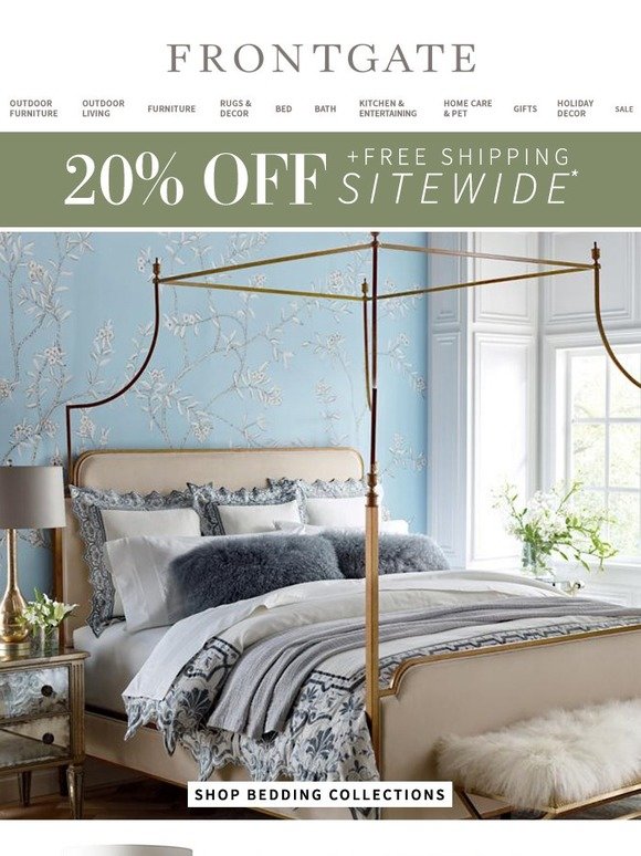 Frontgate: Intricate designs meet dusty blue hues. Escape to the master ...