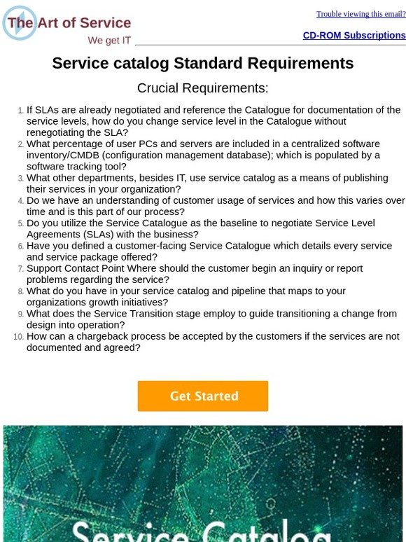 The Art of Service: Service catalog Standard Requirements: | Milled