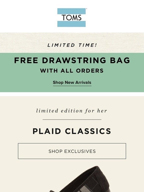 TOMS: Limited Edition Plaid Classics | FREE gift with purchase | Milled