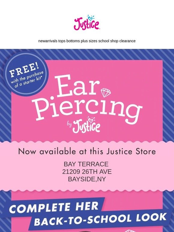 Justice: Ear piercing is now available at a store near you! | Milled