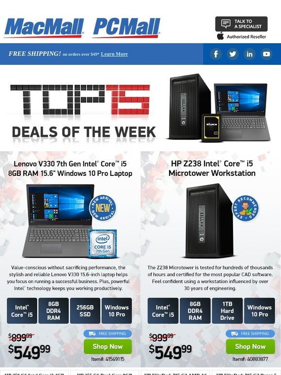 MacMall: Weekend Top 15! Lenovo Core i5 Laptop Only $549 | HP Z ...