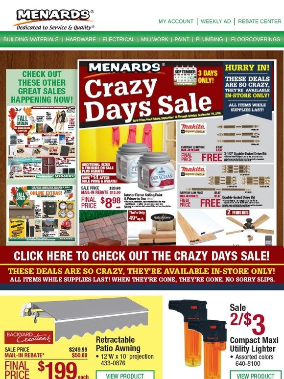 Menards: In-Store Only: Crazy 3-Day Sale! | Milled