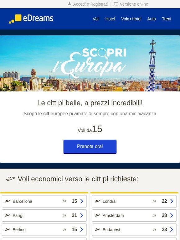 eDreams: 💙 Scopri l'Europa - Voli da 15€! | Milled