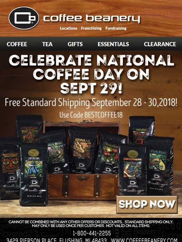 Coffee Beanery: Don't Forget...Free Standard Shipping to Celebrate ...
